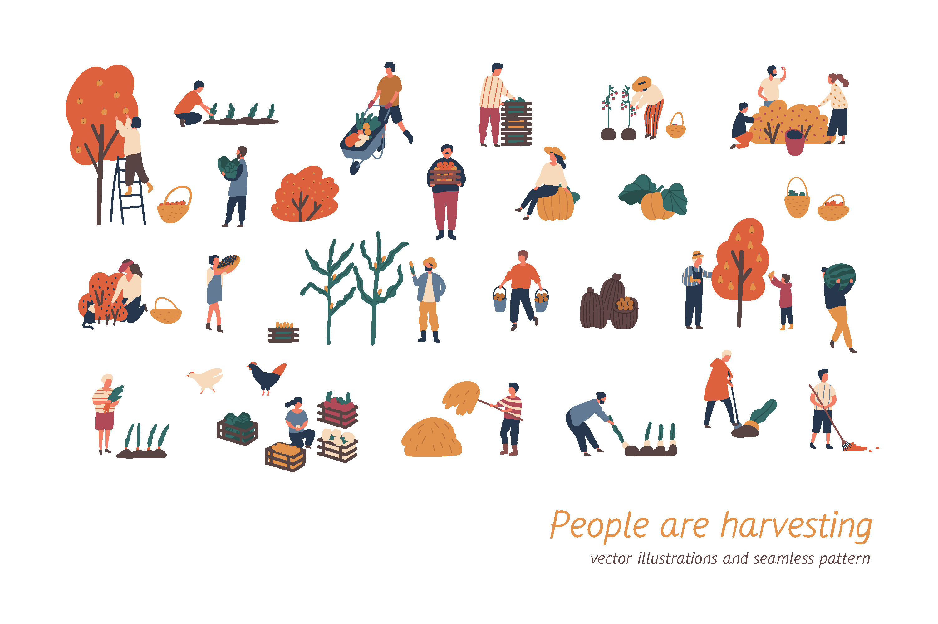 People harvesting, set and seamless, a Person Illustration by Good Studio