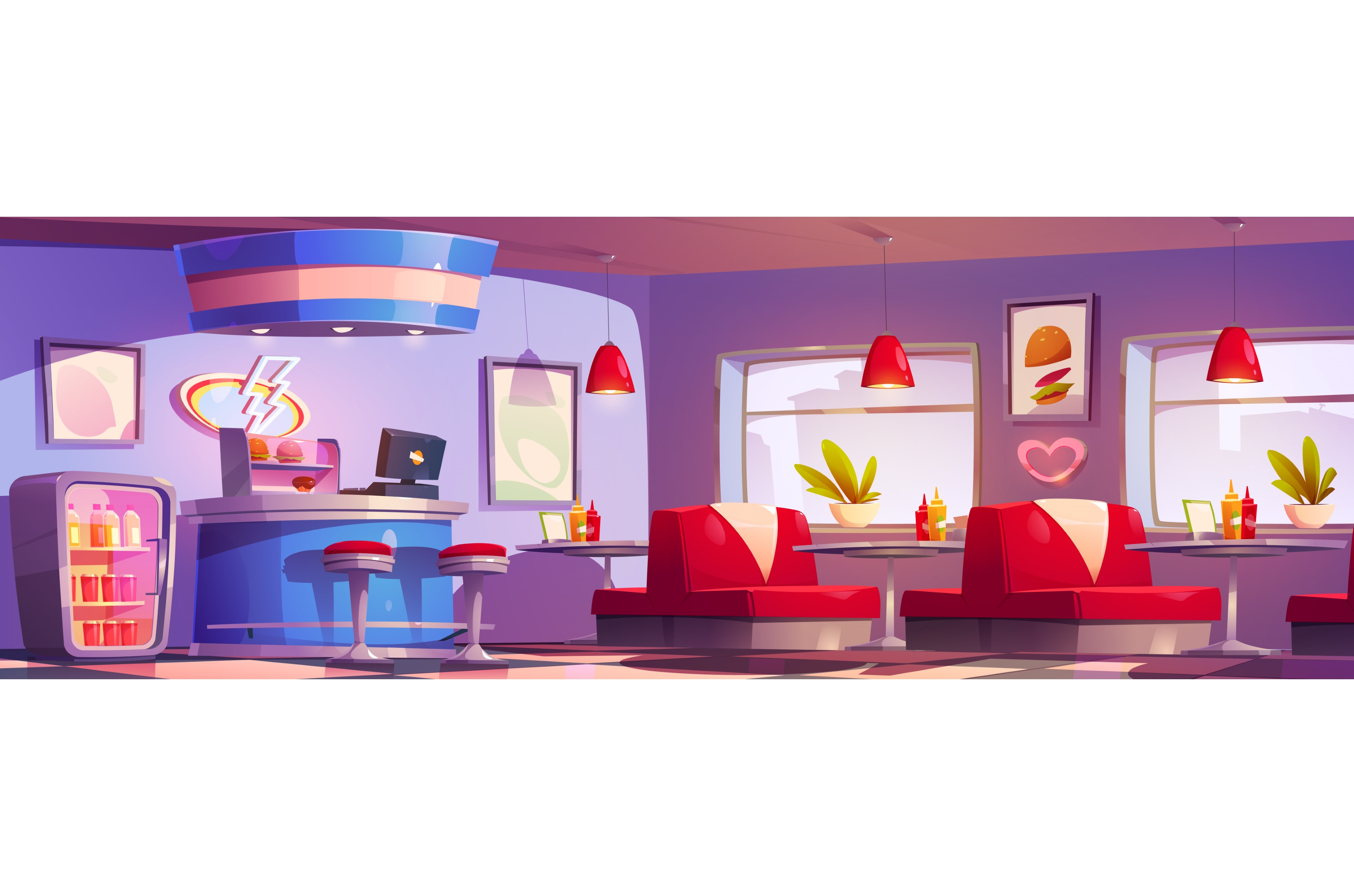 Fast food diner restaurant cartoon, an Illustration by art PVP - market