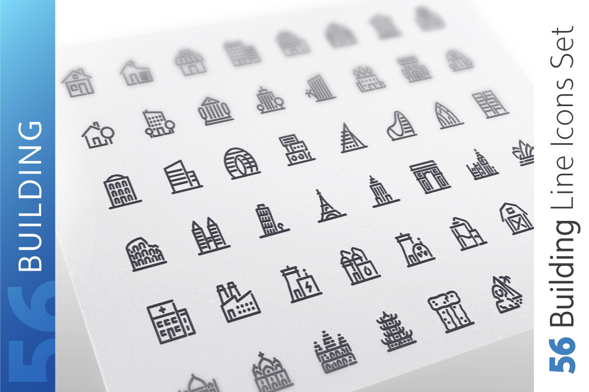 Building Line Icons Set, an Outline Icon by Voysla's Shop
