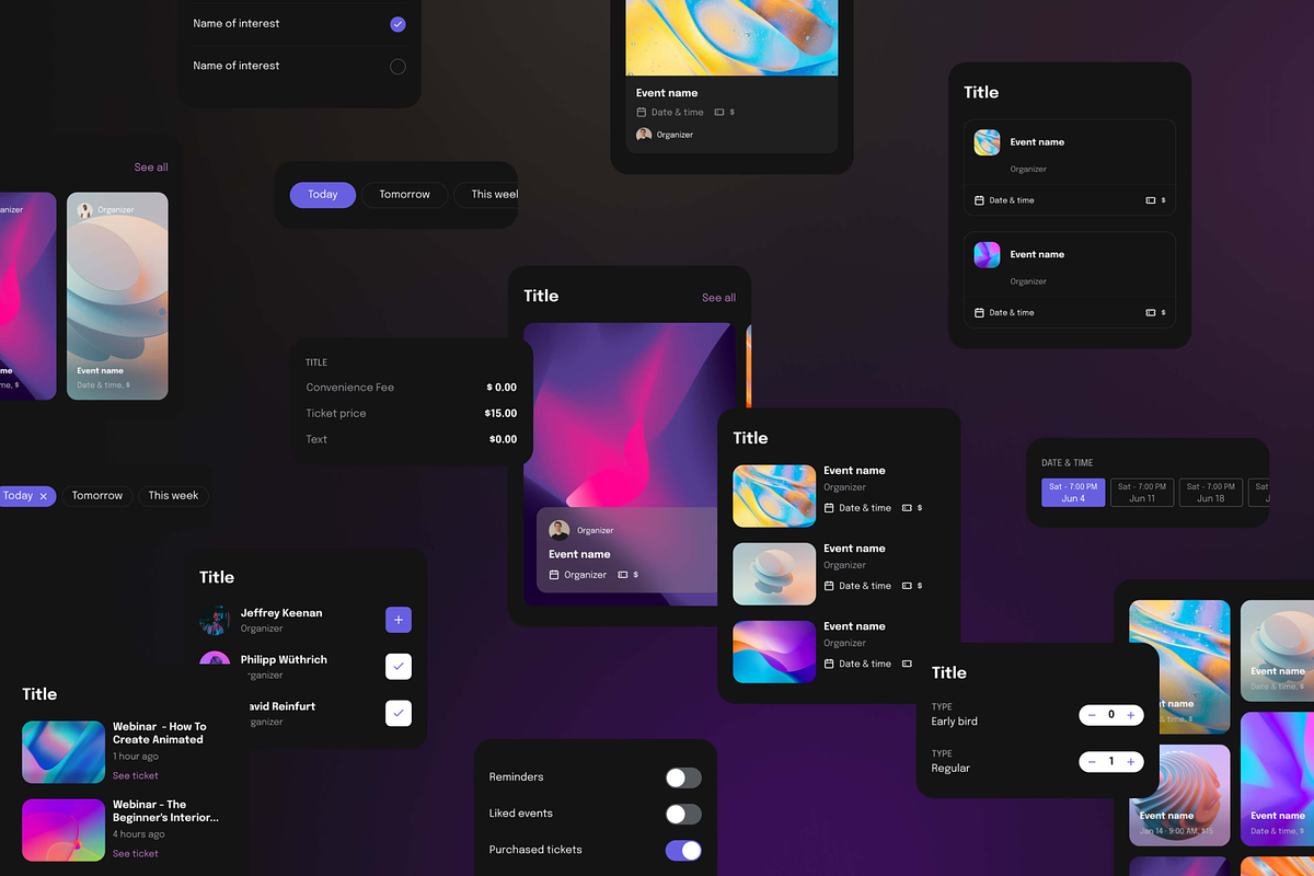 Event booking mobile UI kit for Figma