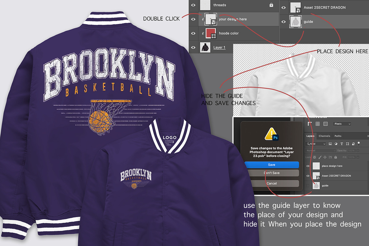 Varsity Jacket mockup psd front back