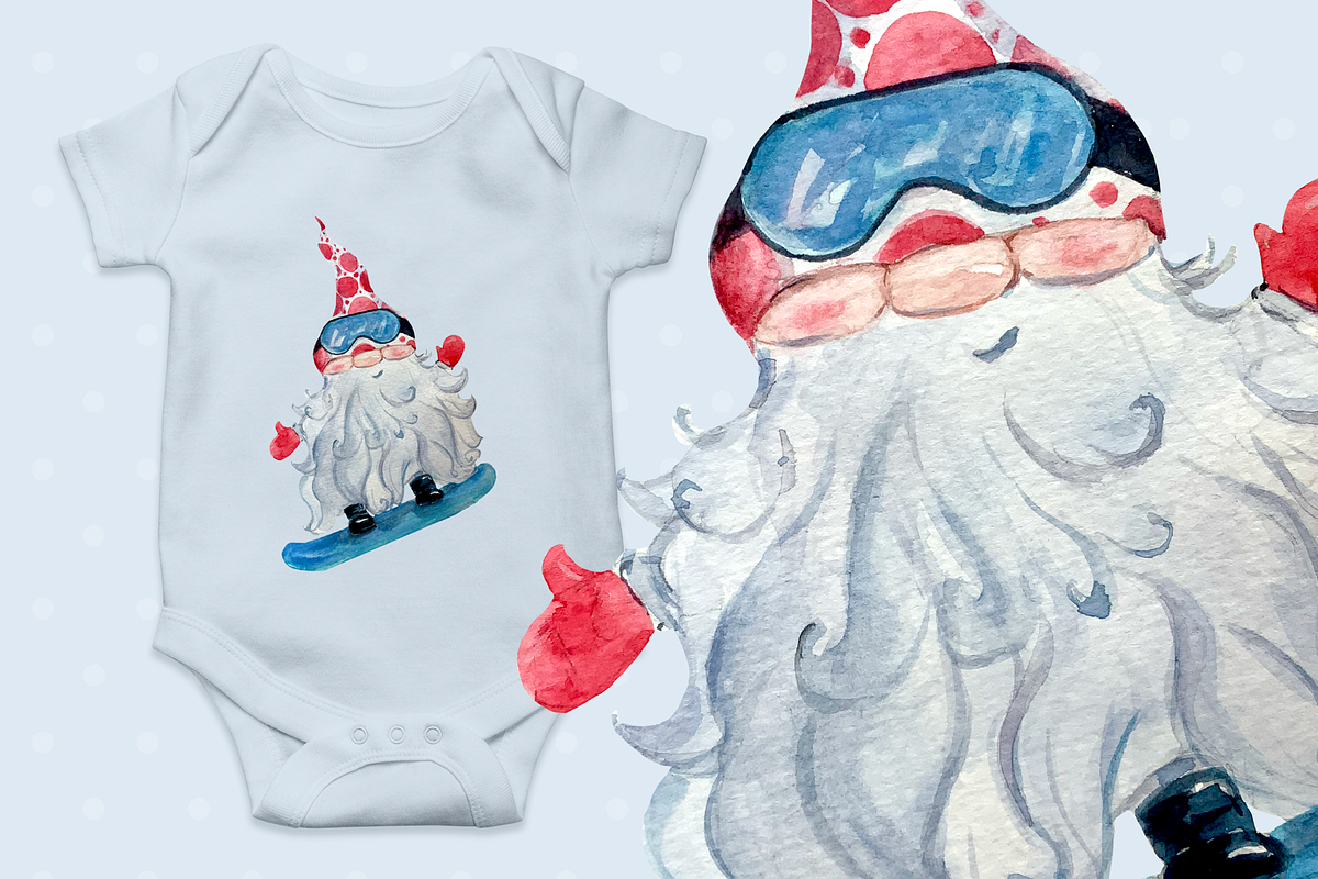 Gnomes in Winter Watercolor Clip Art, a Sport Illustration by Tati Bordiu