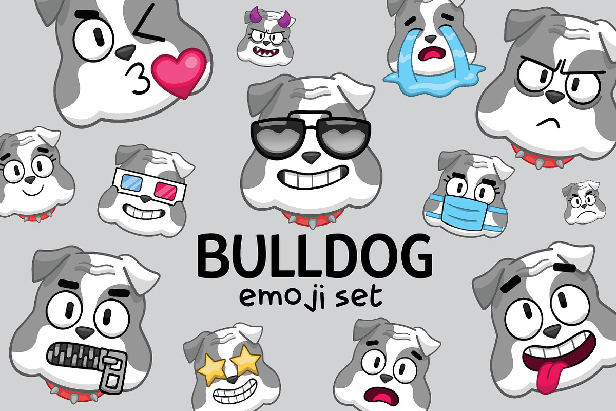 Bulldog Emoji Set, an Animal Illustration by Cartoon Shop