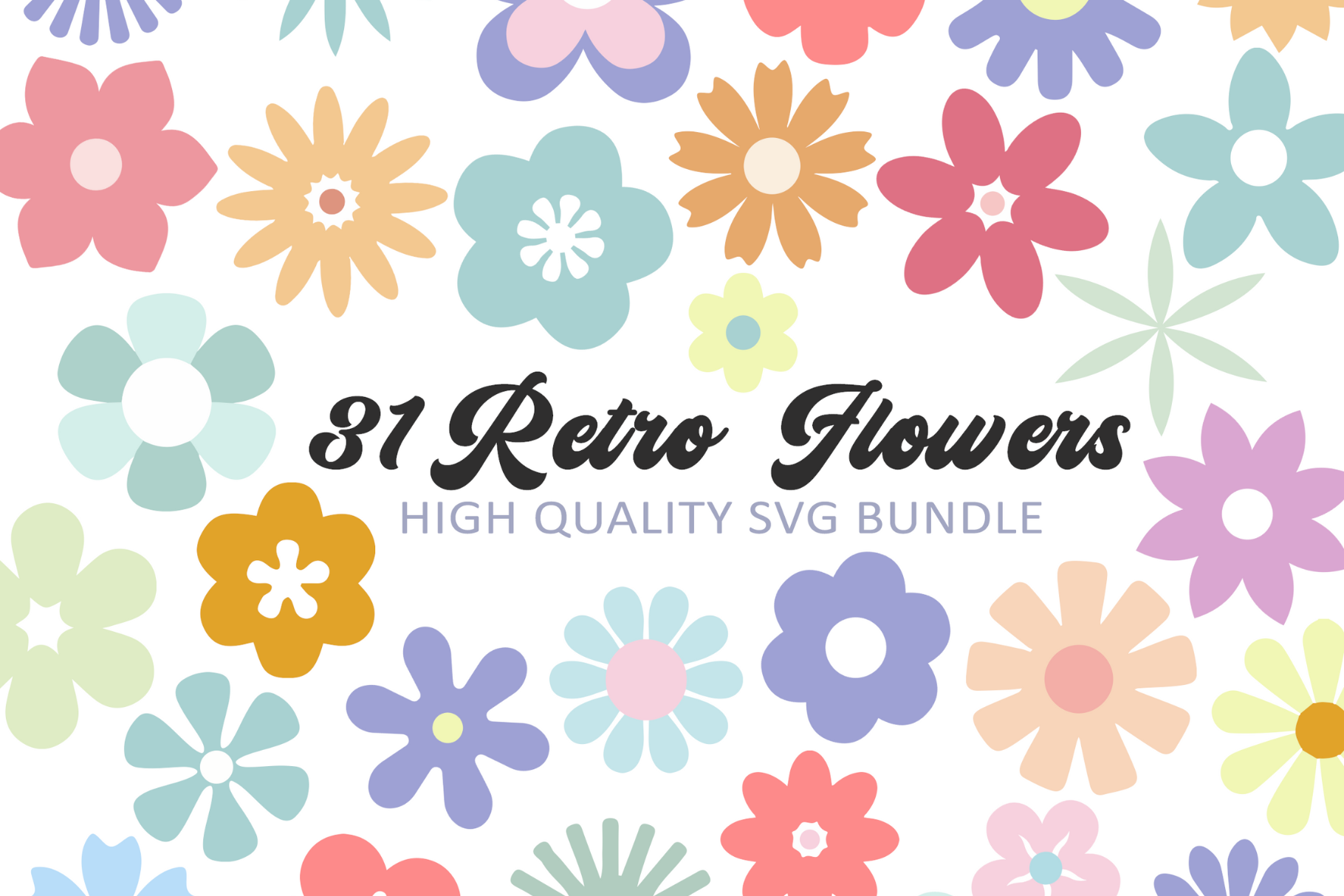 Retro Flowers Bundle SVG & PNG, an Object Graphic by Createble ...