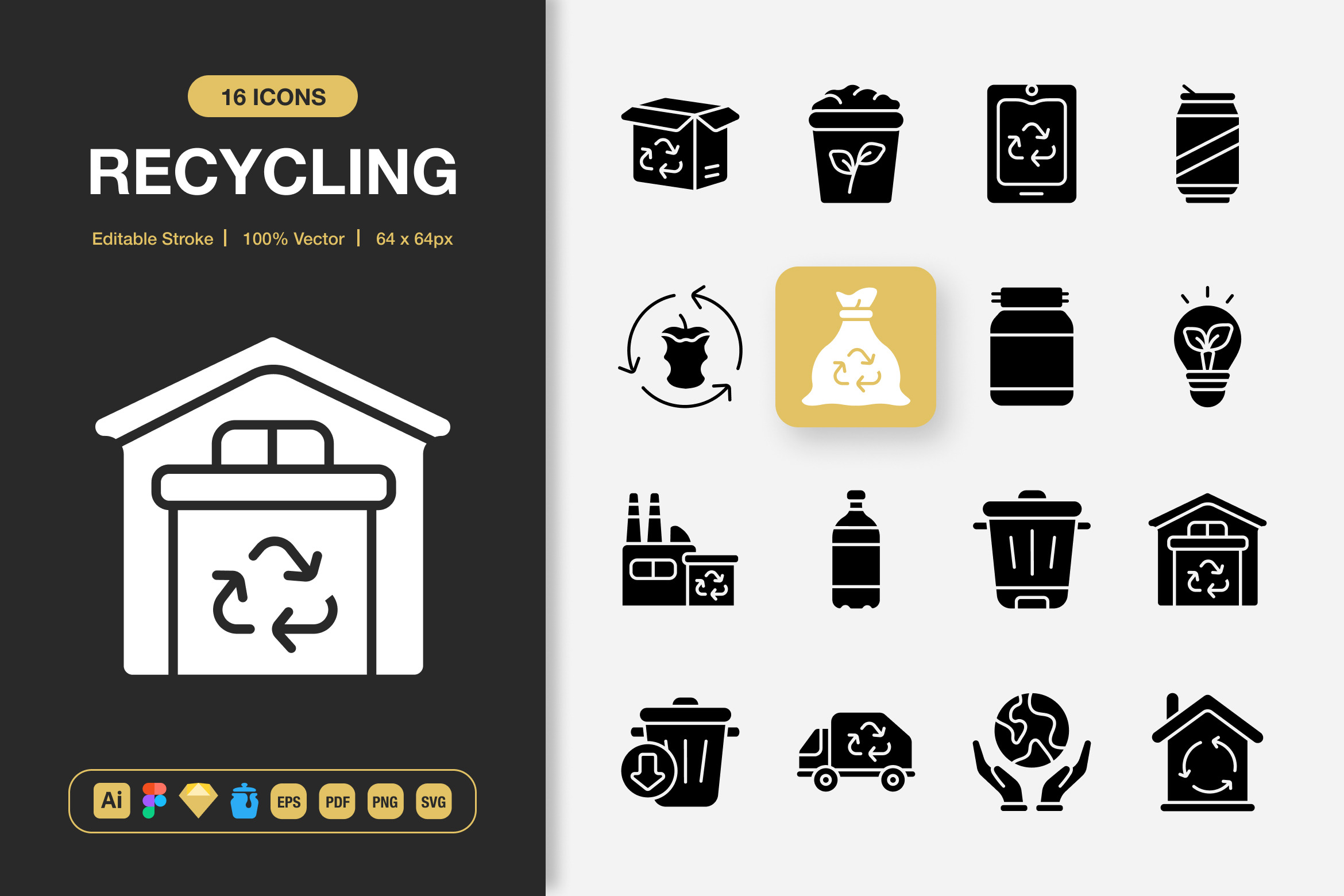 Recycling Solid Icons, a Solid Icon by Spacepixel Creative | Creative ...