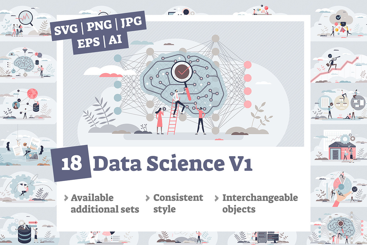18 Data Science V1 Concepts, a Person Illustration by VectorMine