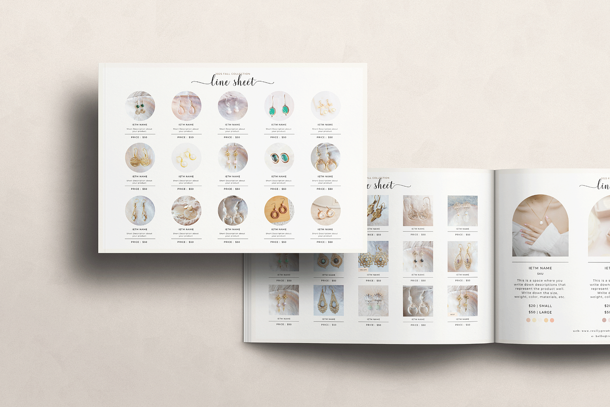 Line sheet Template for Jewelry