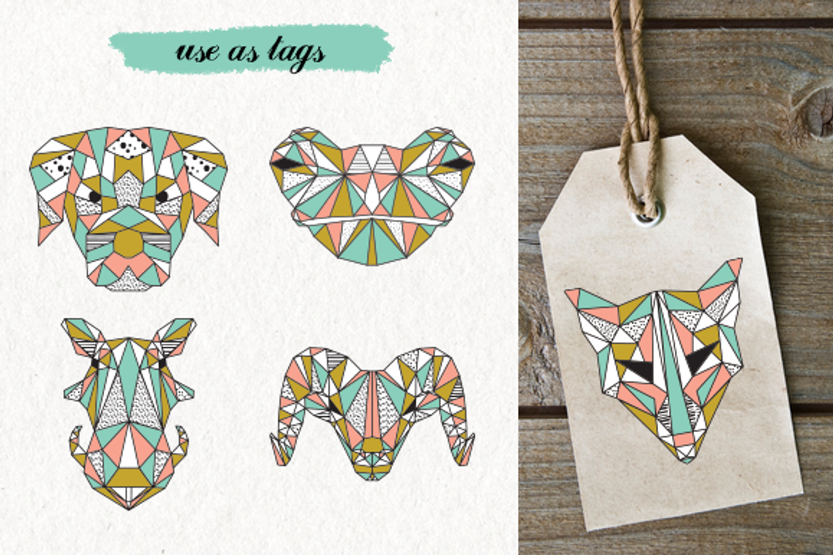 Geometric Animal Faces EPS and PNG, an Animal Illustration by Pixejoo