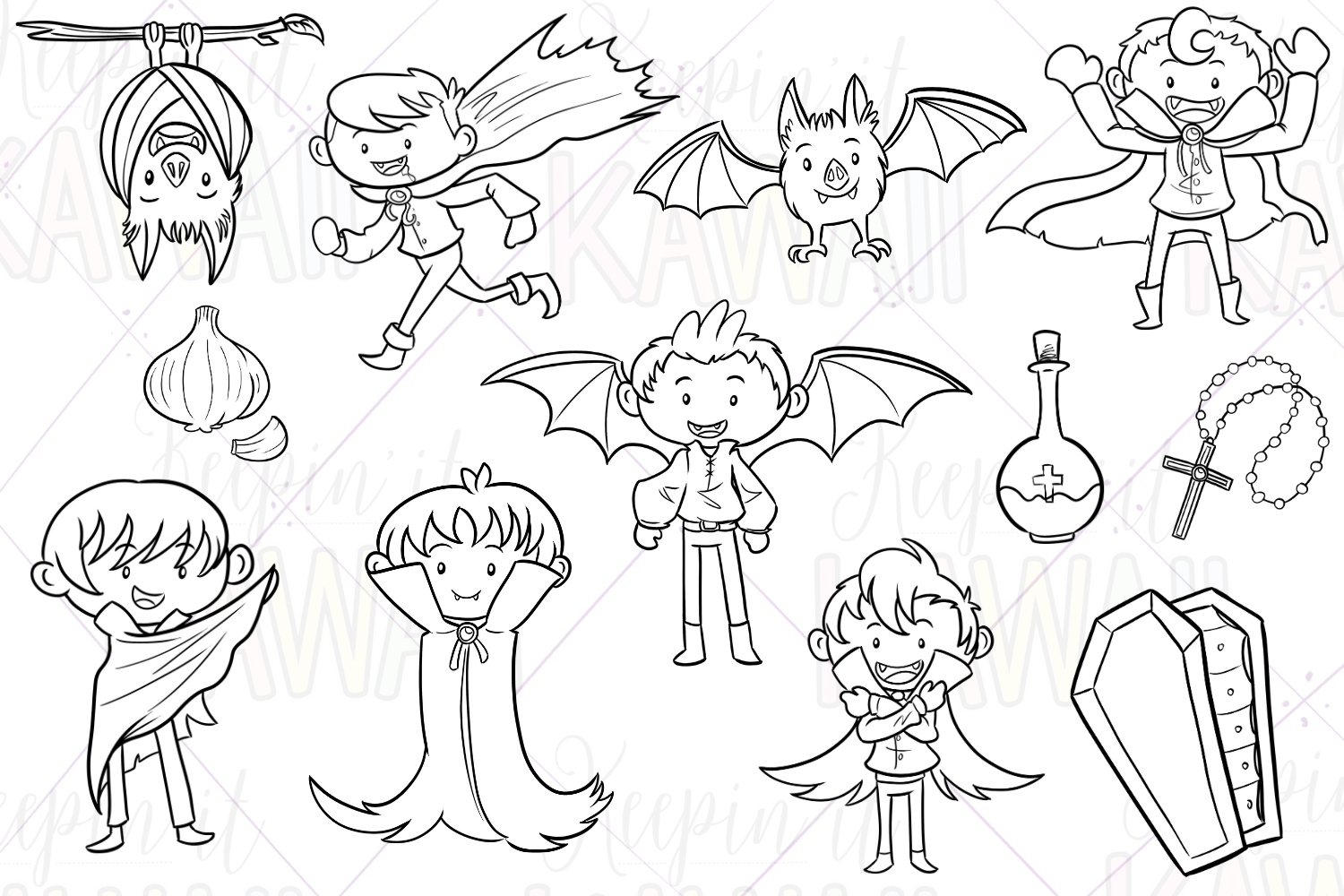 Vampire Boys Clip Art, an Education Illustration by Keepin' It Kawaii