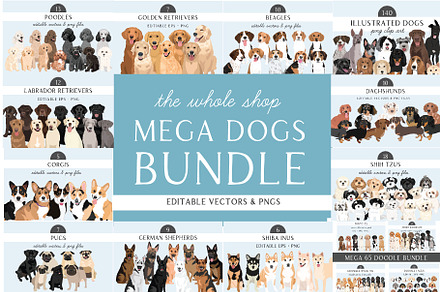 Front View Sitting Dogs Clipart Bundle | Creative Market