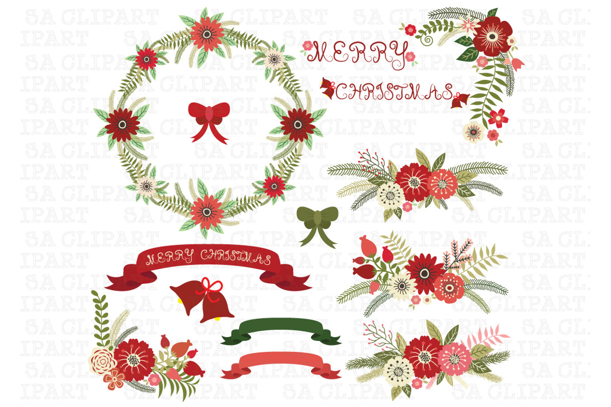 Christmas Floral clip art pack, an Illustration by SA ClipArt
