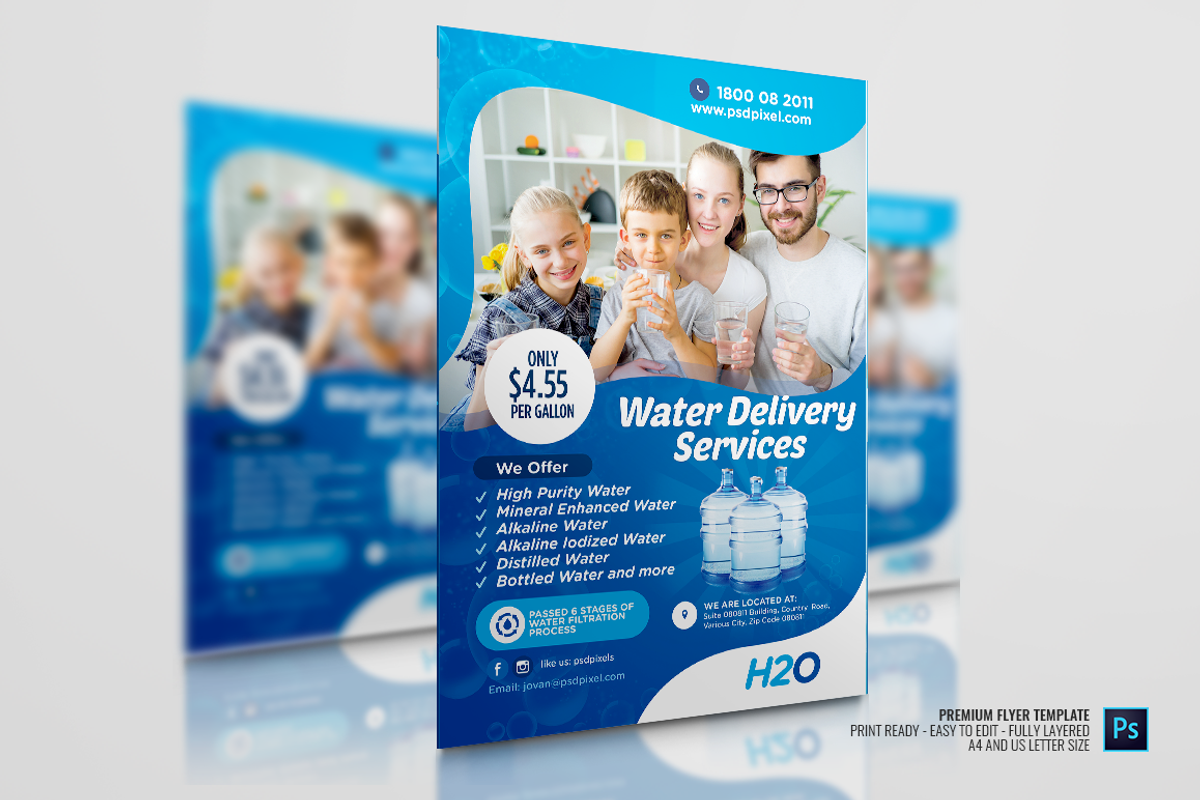 Drinking Water Delivery Flyer, a Flyer Template by PSDPixel