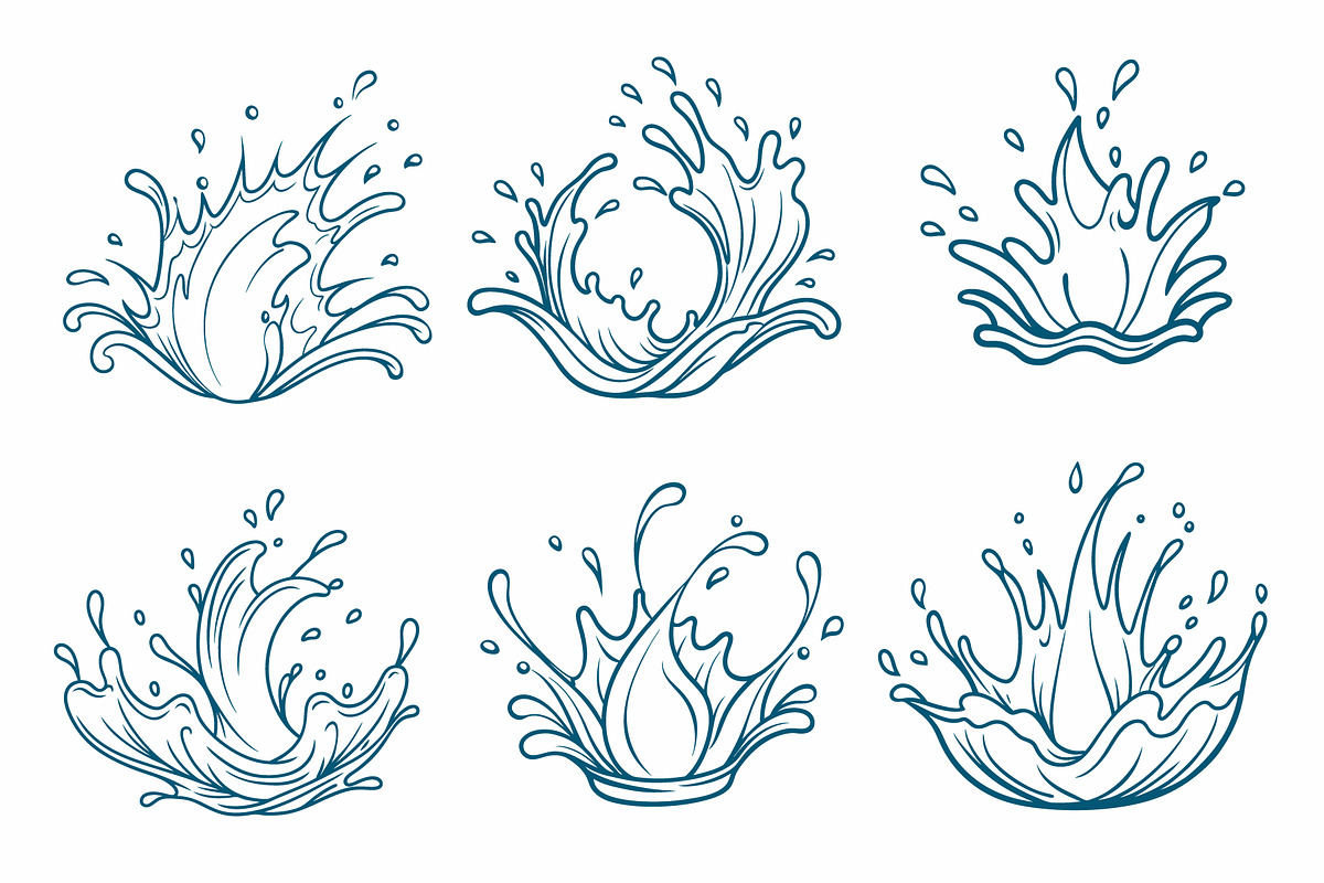 Water Splash vector line art set