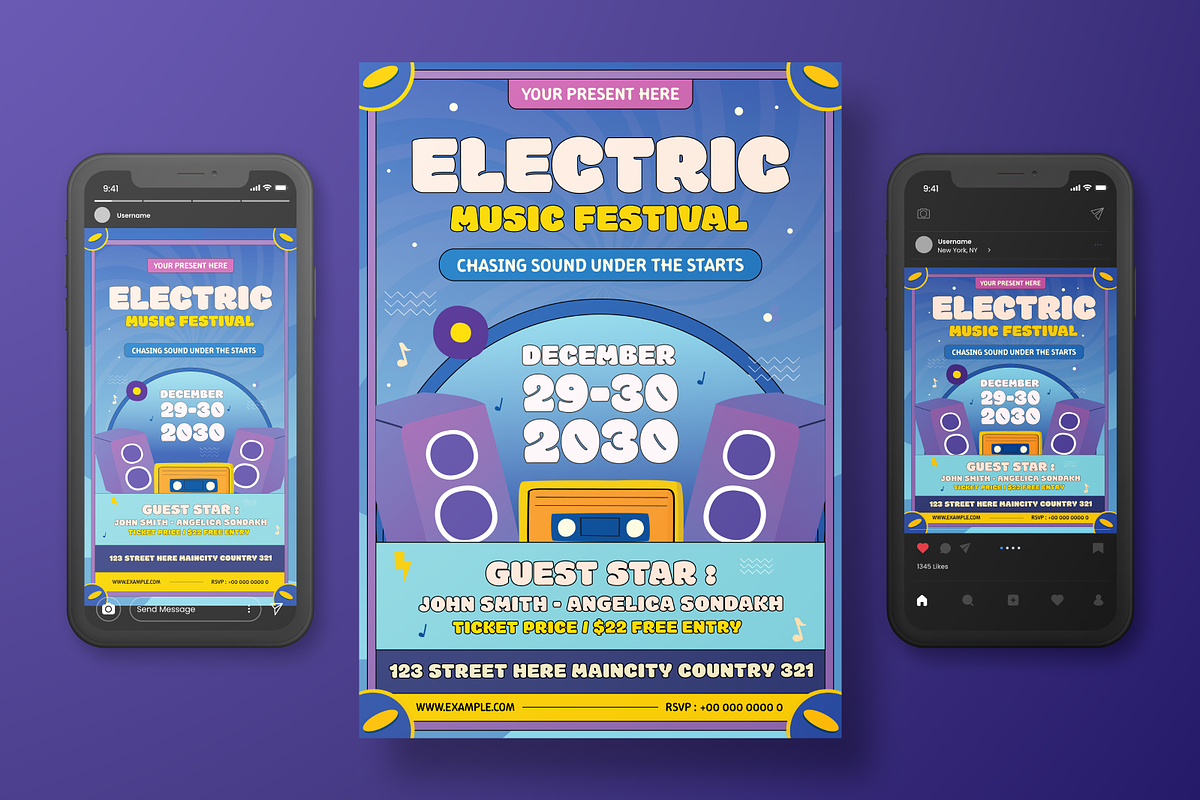 Electric Music Festival Flyer Set, a Flyer Template by Annora Studio