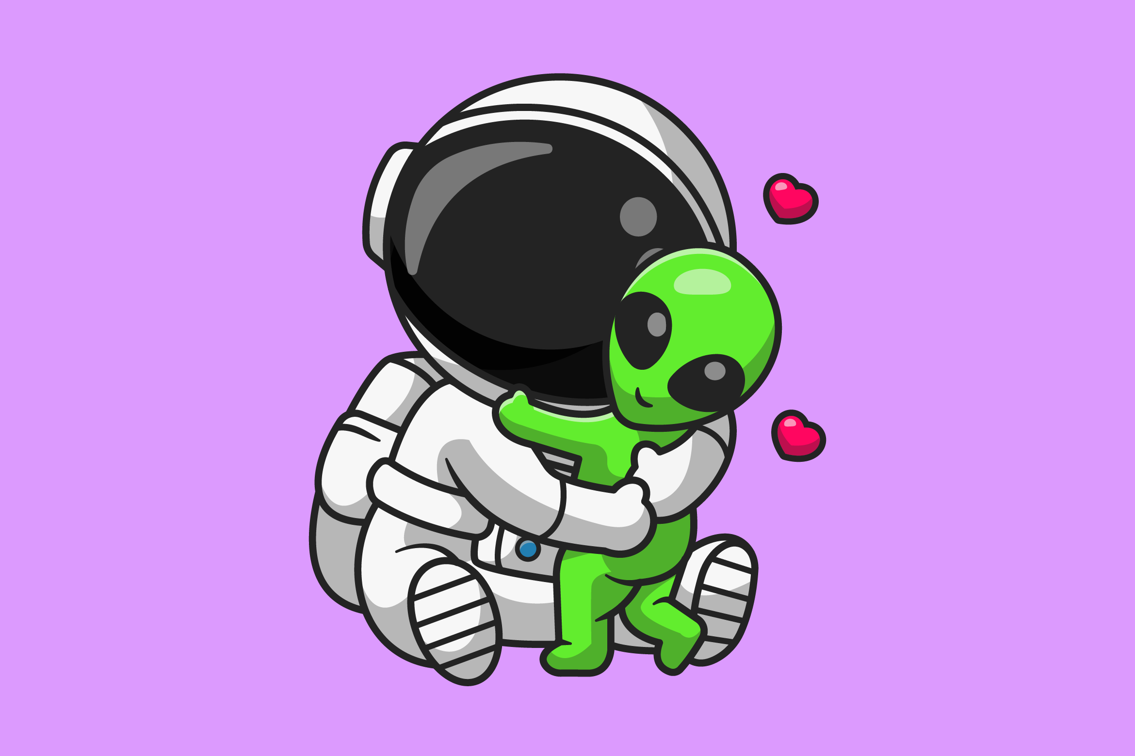 Cute Astronaut Hug Alien Cartoon, a Technology Illustration by Catalyst ...