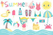 Summer beach holiday clipart set, an Illustration by Pravokrugulnik