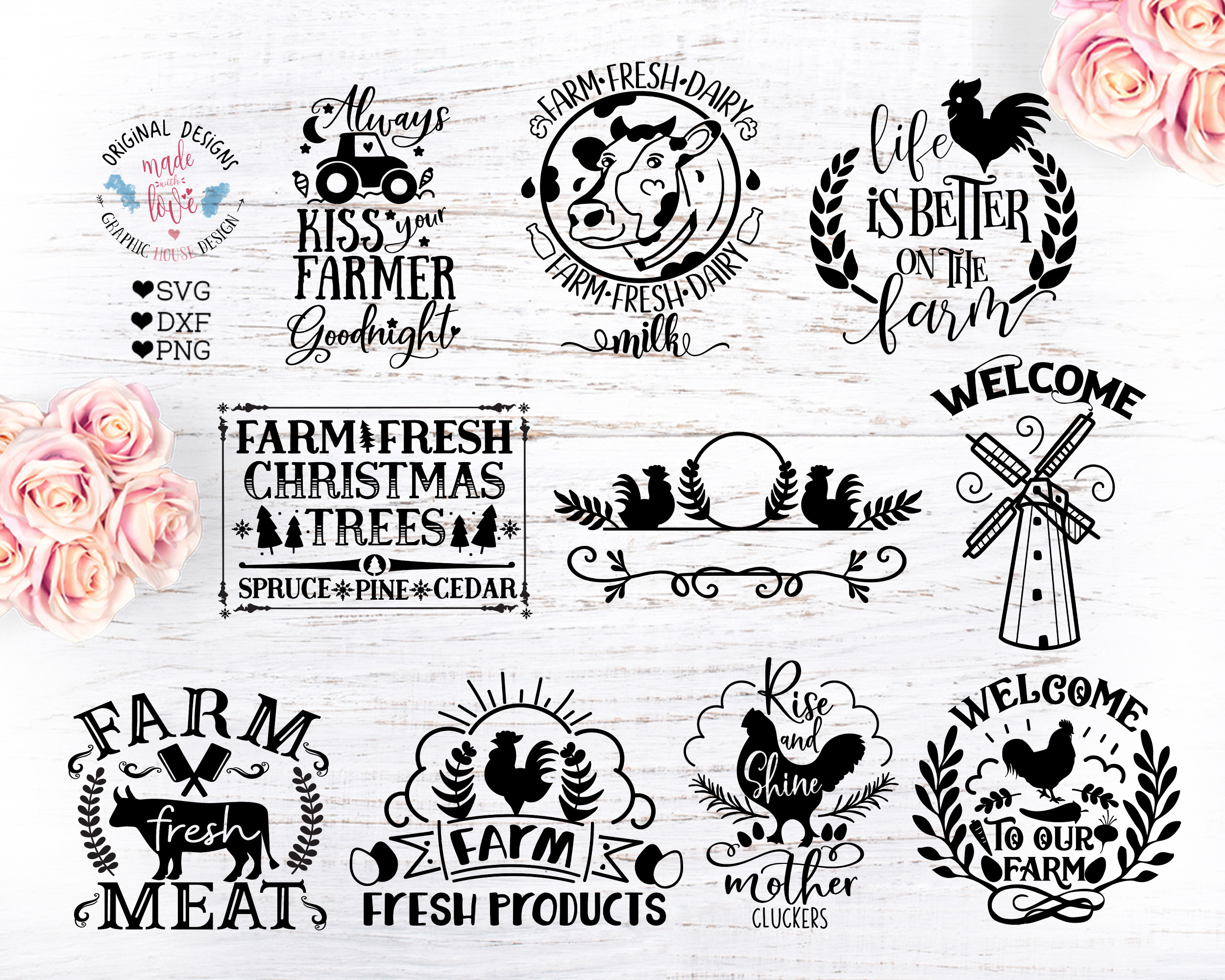 Farm House Cut Files Bundle, a Decorative Illustration by Graphic House ...