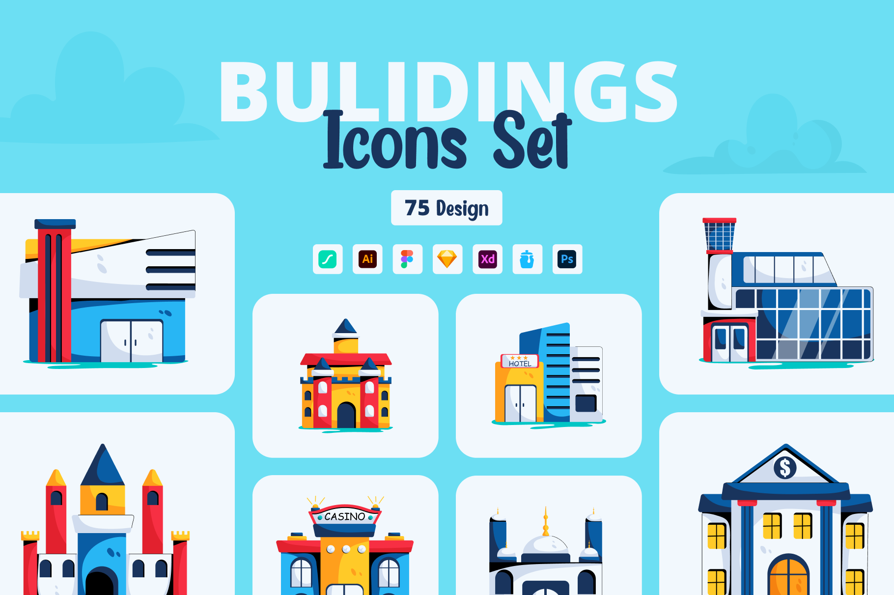 Flat Buildings Icons