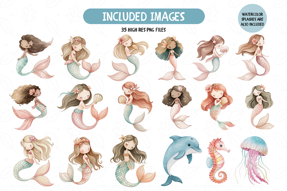 Watercolor Mermaid Clipart Bundle, an Illustration by TatiMockup