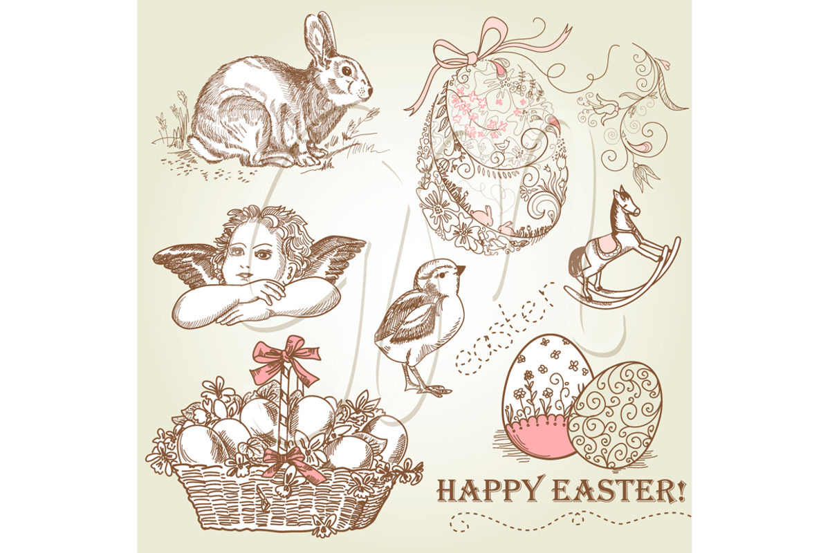 Easter Vintage Digital Doodles, an Illustration by GraphicMarket