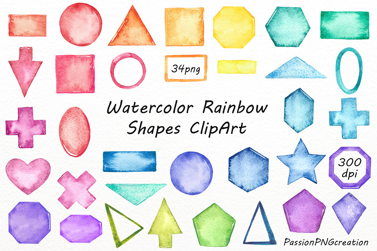 Big Set of Watercolor Rainbow shapes, a Decorative Illustration by ...