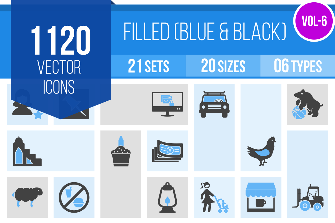 1120 Blue & Black Icons (V6), an Icon by IconBunny