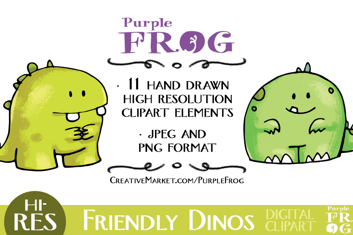 FRIENDLY DINOS - Digital Clipart, an Illustration by Purple Frog ...