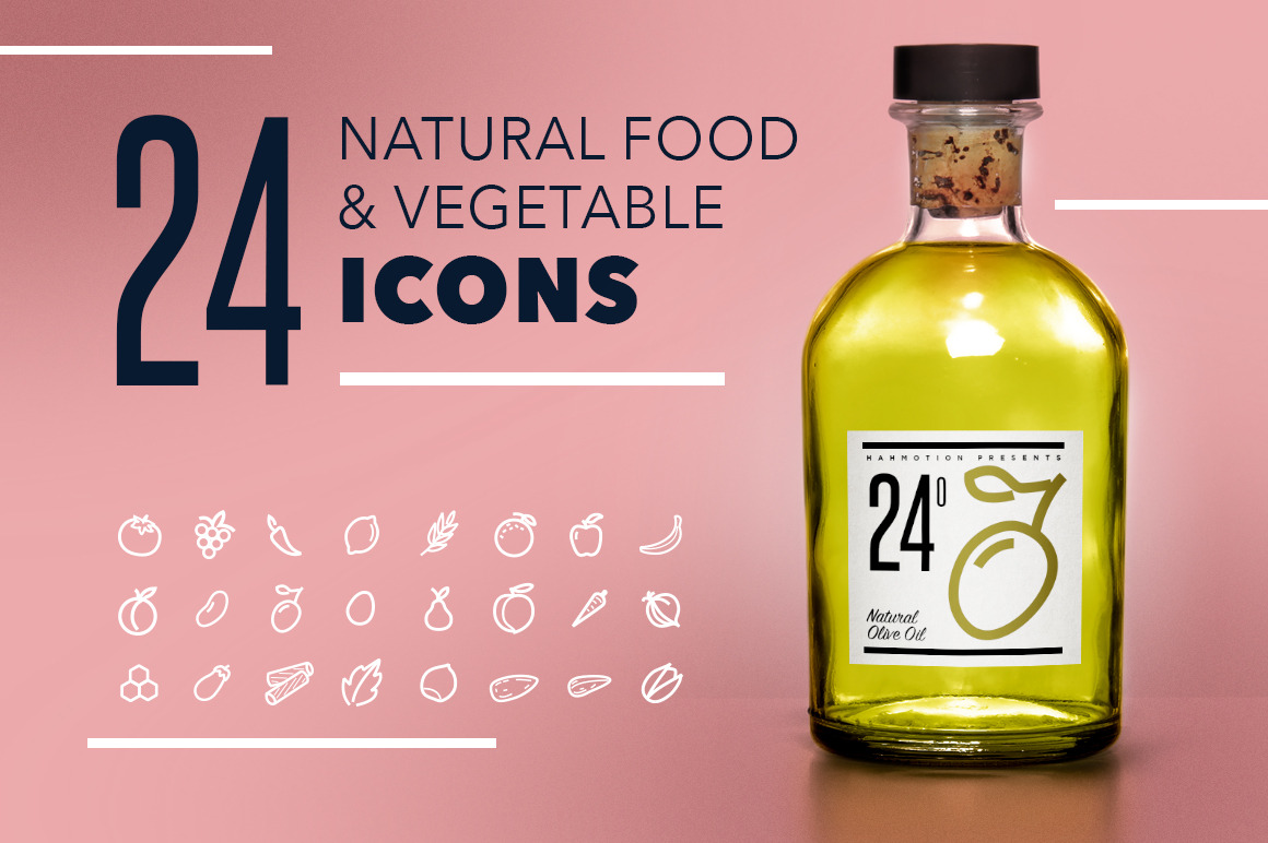 24 Natural Food Icons Pack, an Outline Icon by RSO