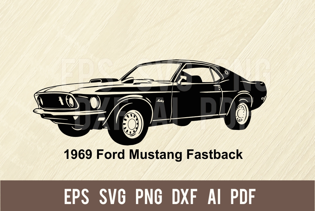 Ford Mustang Fastback 1969 Car SVG, an Illustration by Digital-Clipart