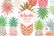 Watercolor Pineapples & Rose Gold, an Illustration by ClipartBrat Graphics