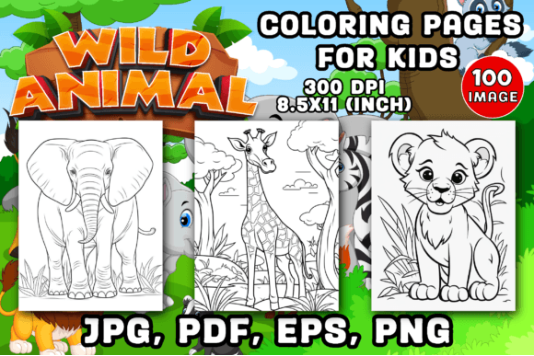 100 Animal Coloring Pages for Kids