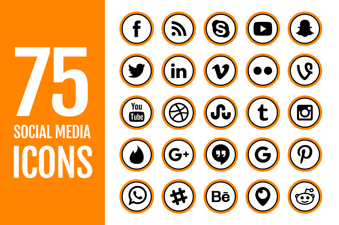 75 Orange Thick Social Media Icons, an Icon by Designs By Alfredo