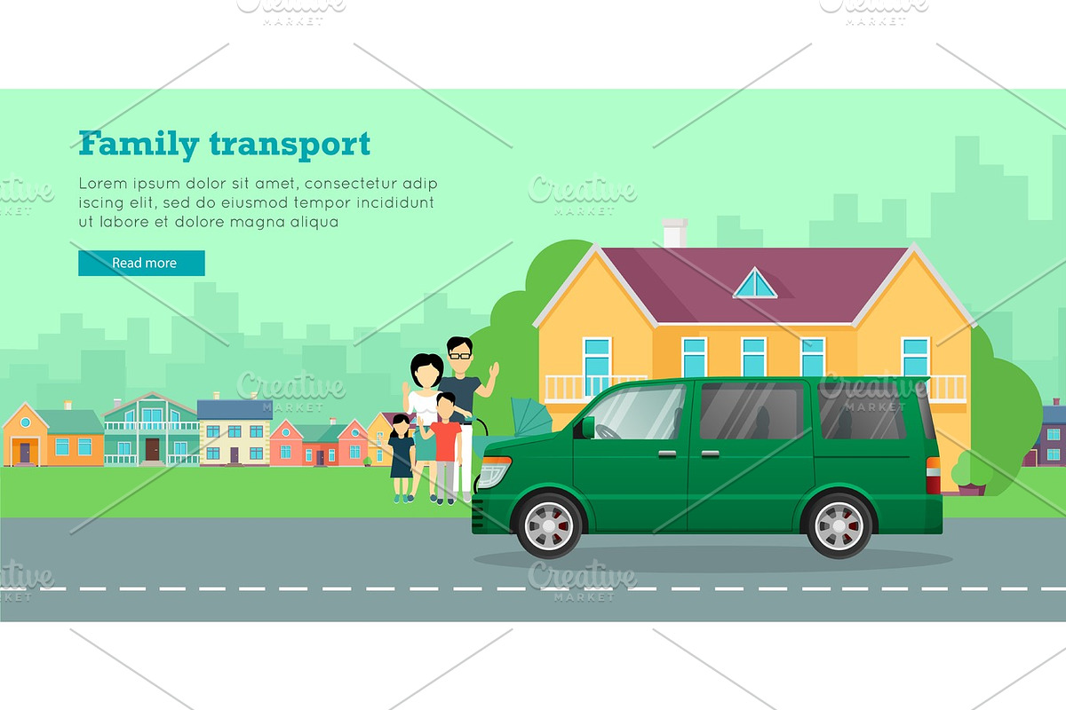 Family Transport Flat Vector Web Banner, a Person Illustration by robuart