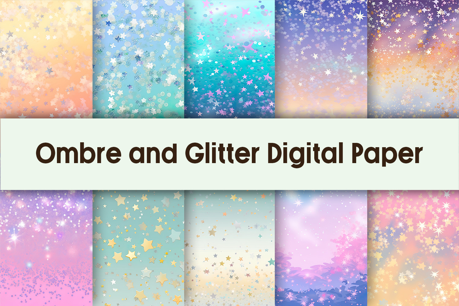 Ombre and Glitter Digital Paper, a Background Graphic by AdriOP