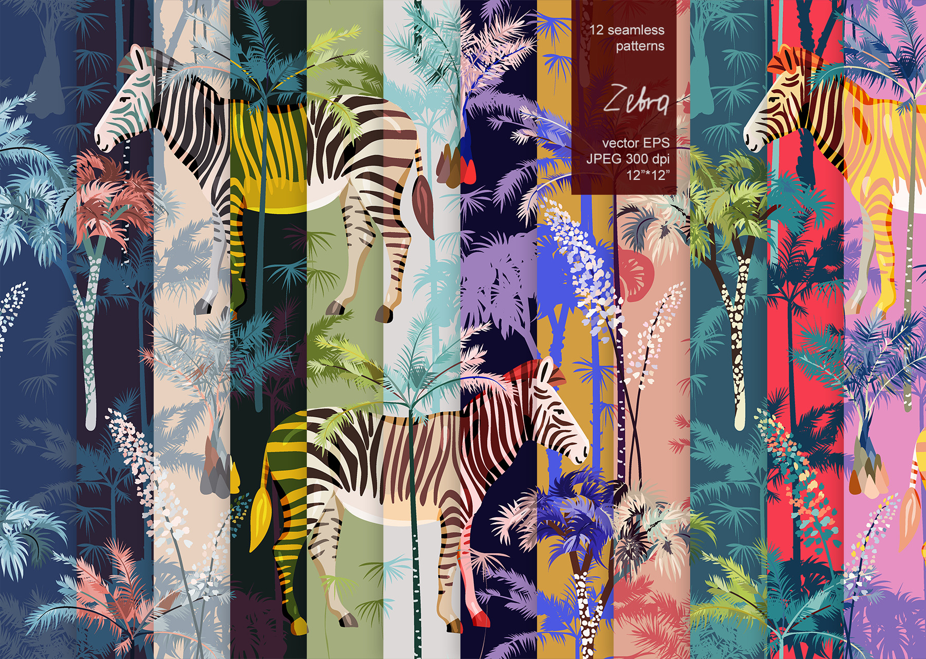 Zebra seamless vector set, a Pattern Graphic by PatternsBlooming ...