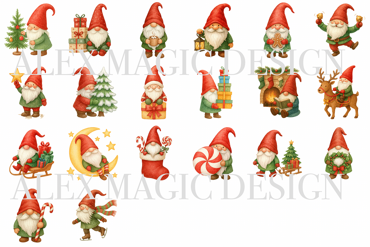 Christmas Gnome Clipart Set