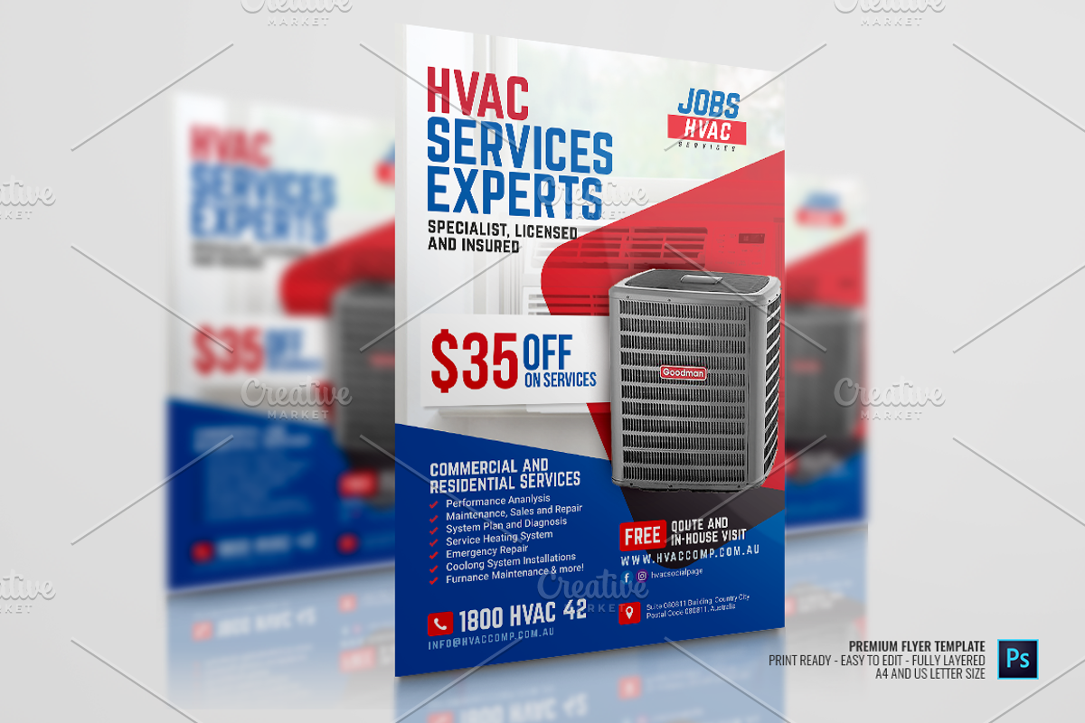 Heating and Cooling Service Flyer, a Flyer Template by PSDPixel
