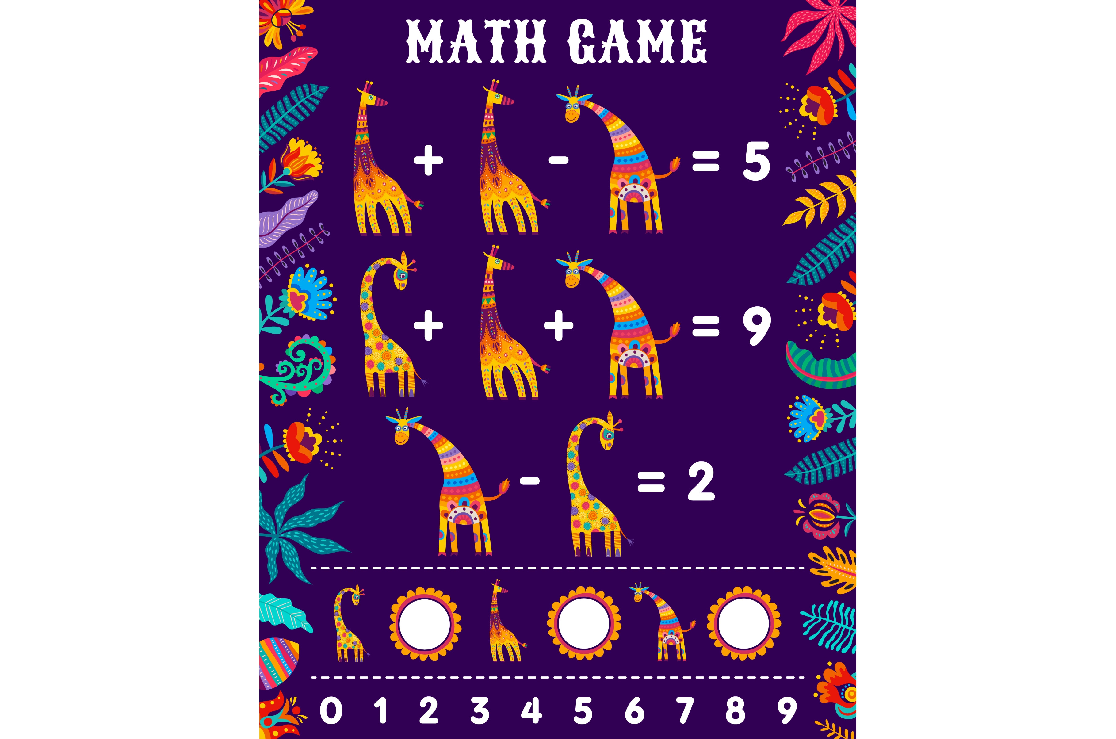 Math game worksheet, giraffes | Illustrations ~ Creative Market