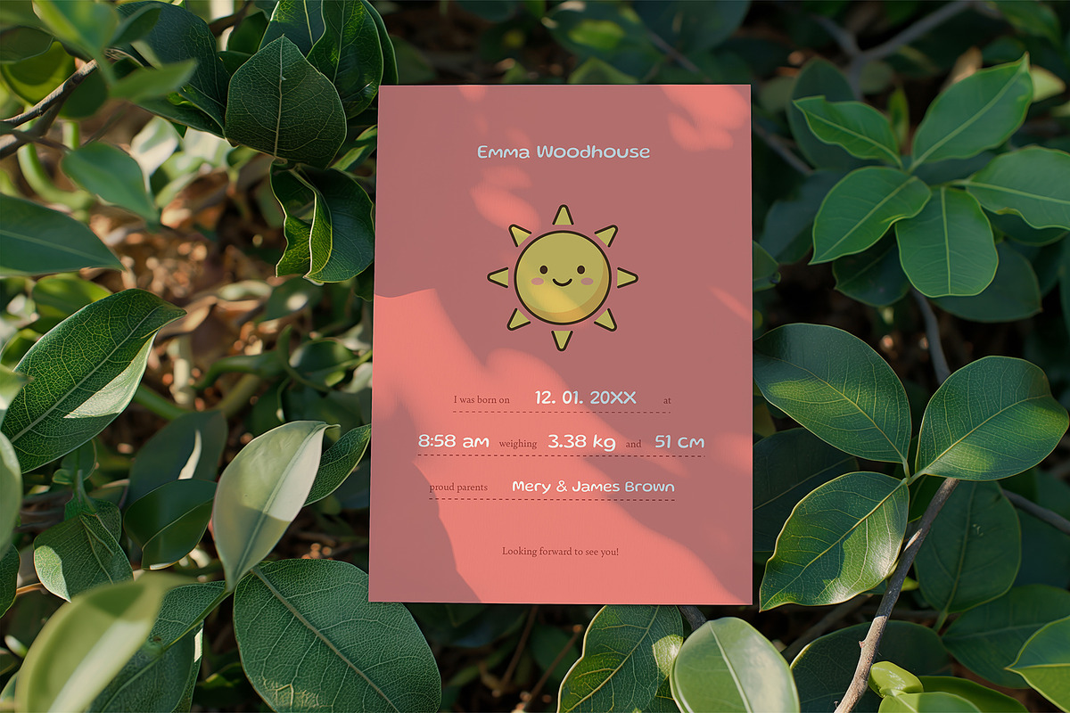 Modern Nursery Birth Card – Sun Theme