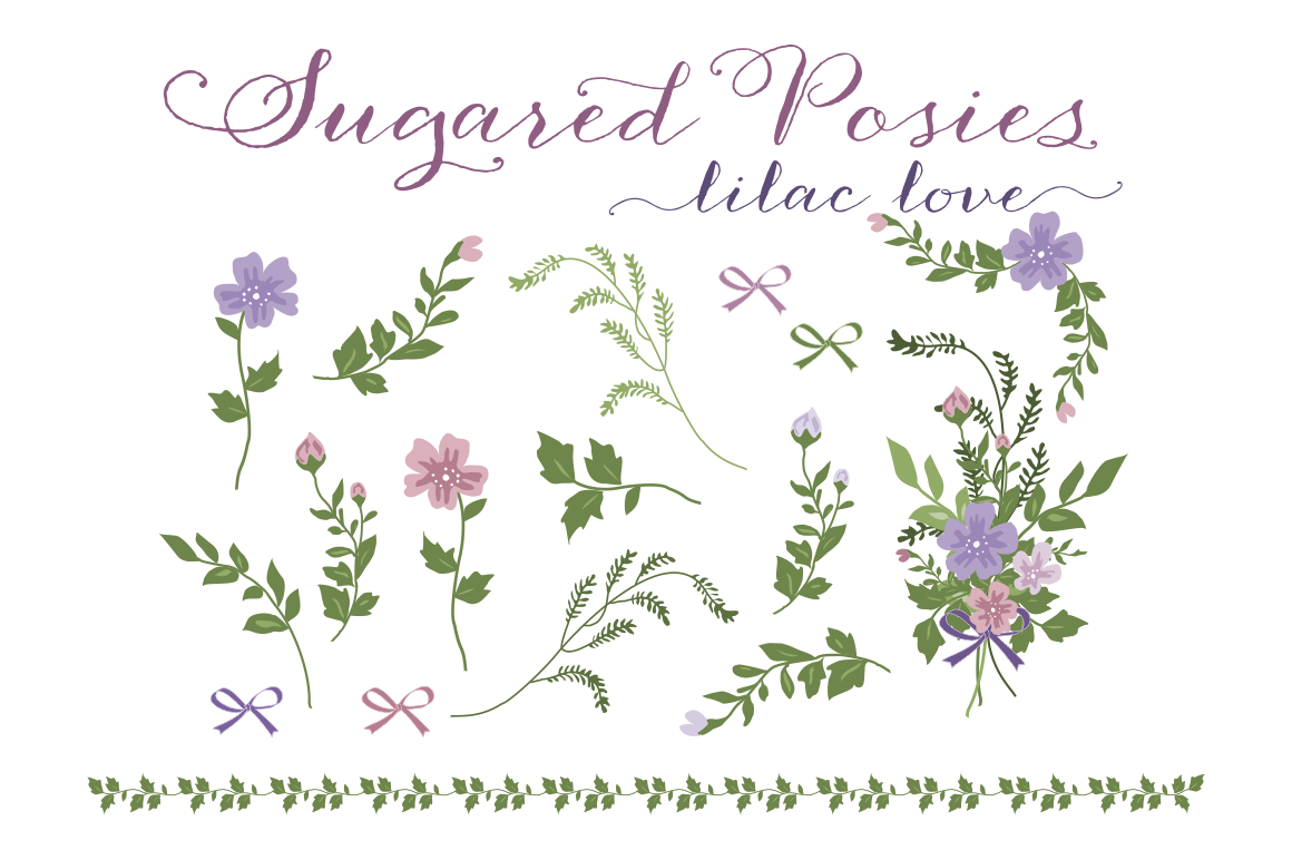 Purple Hand Drawn Flowers & Bows | Illustrations ~ Creative Market