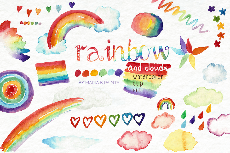 Watercolor Clip Art - Rainbow, Cloud, an Illustration by Maria B. Paints