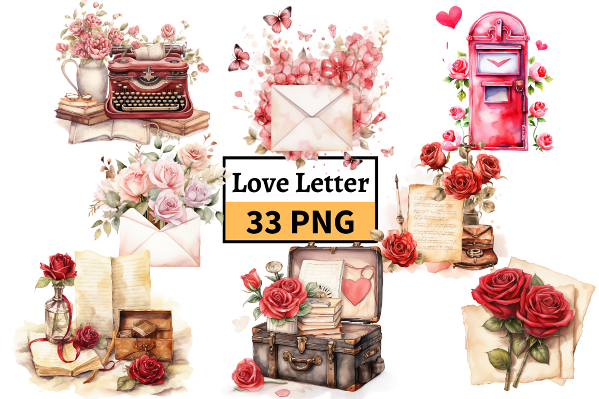 Valentines Love Letter Clipart Set, a Seasonal Illustration by Mash ...