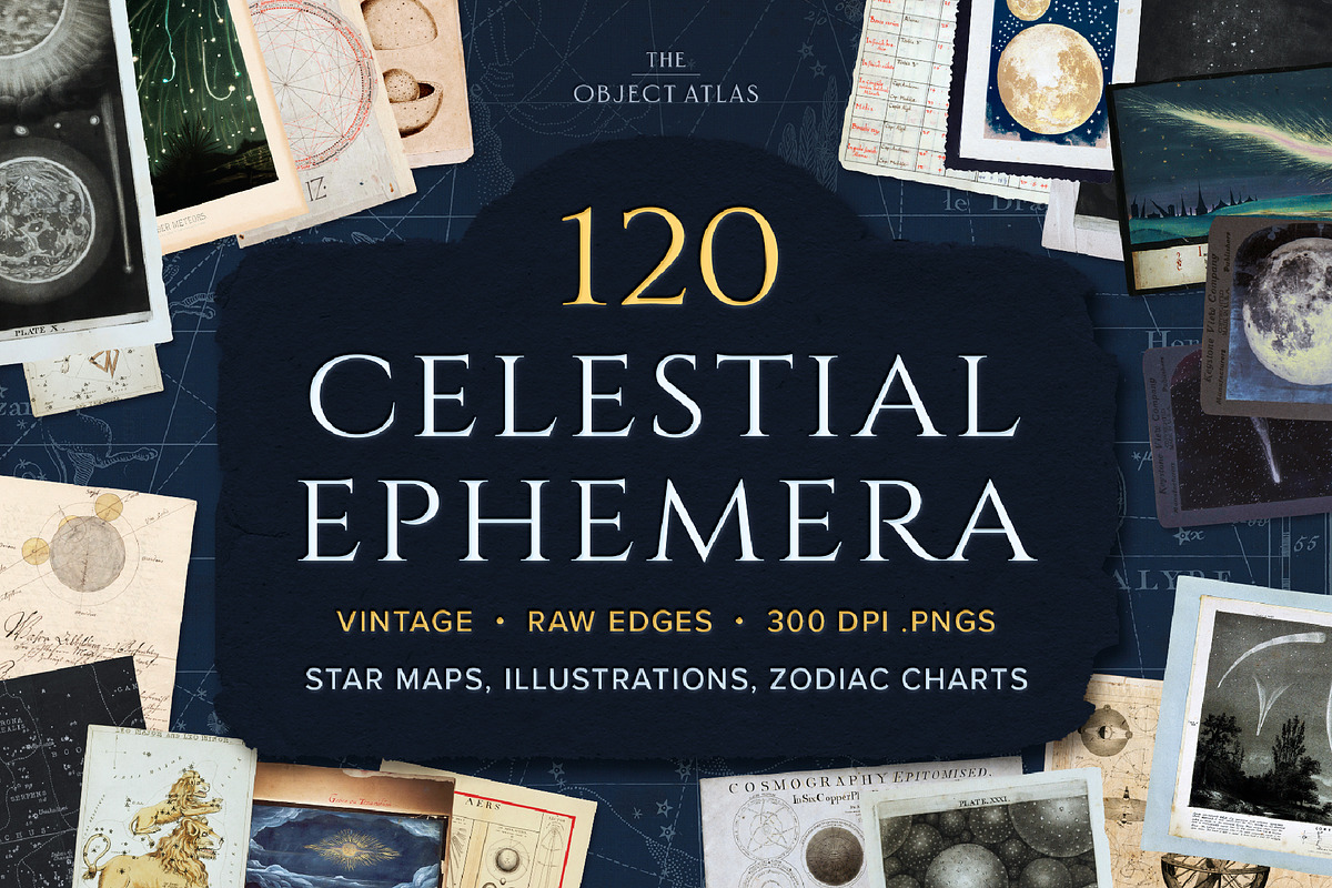 120 Vintage Celestial Ephemera, an Object Graphic by The Object Atlas