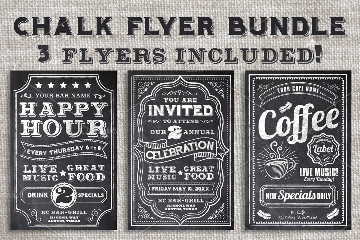 Chalk Flyer Bundle Pack, a Flyer Template by SkyvaraSupply