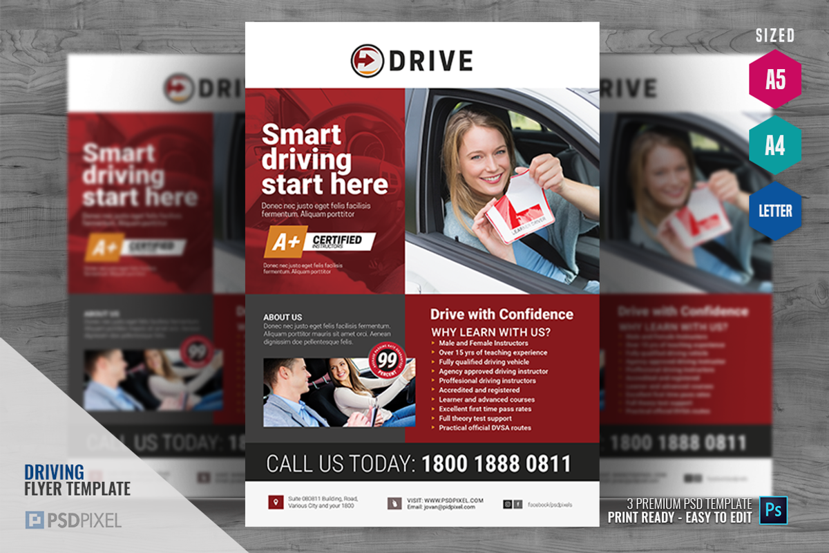 Driving Lesson Company Flyer, a Flyer Template by PSDPixel