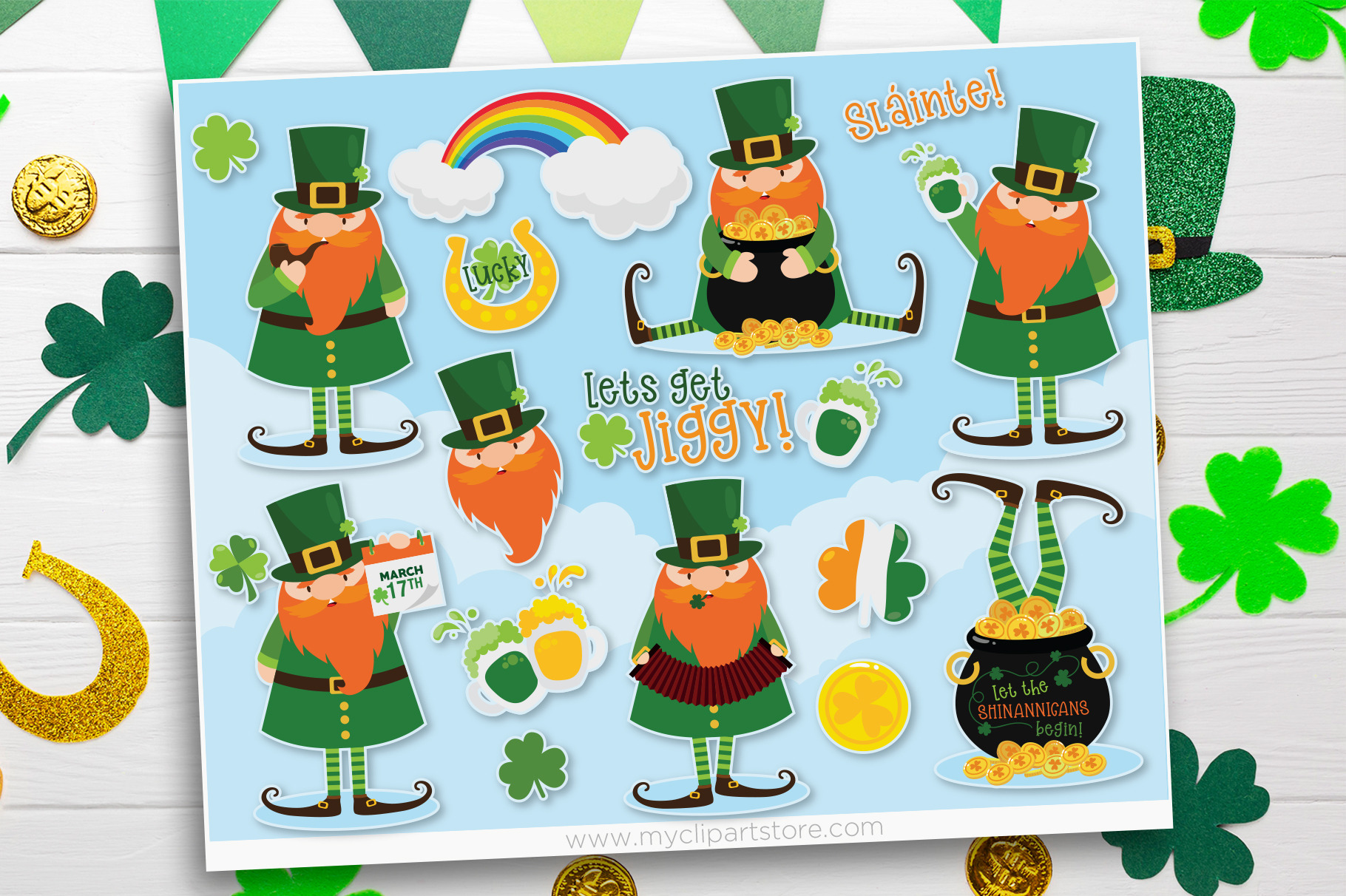 St. Patrick's Day Leprechauns, a Seasonal Illustration by MyClipArtStore
