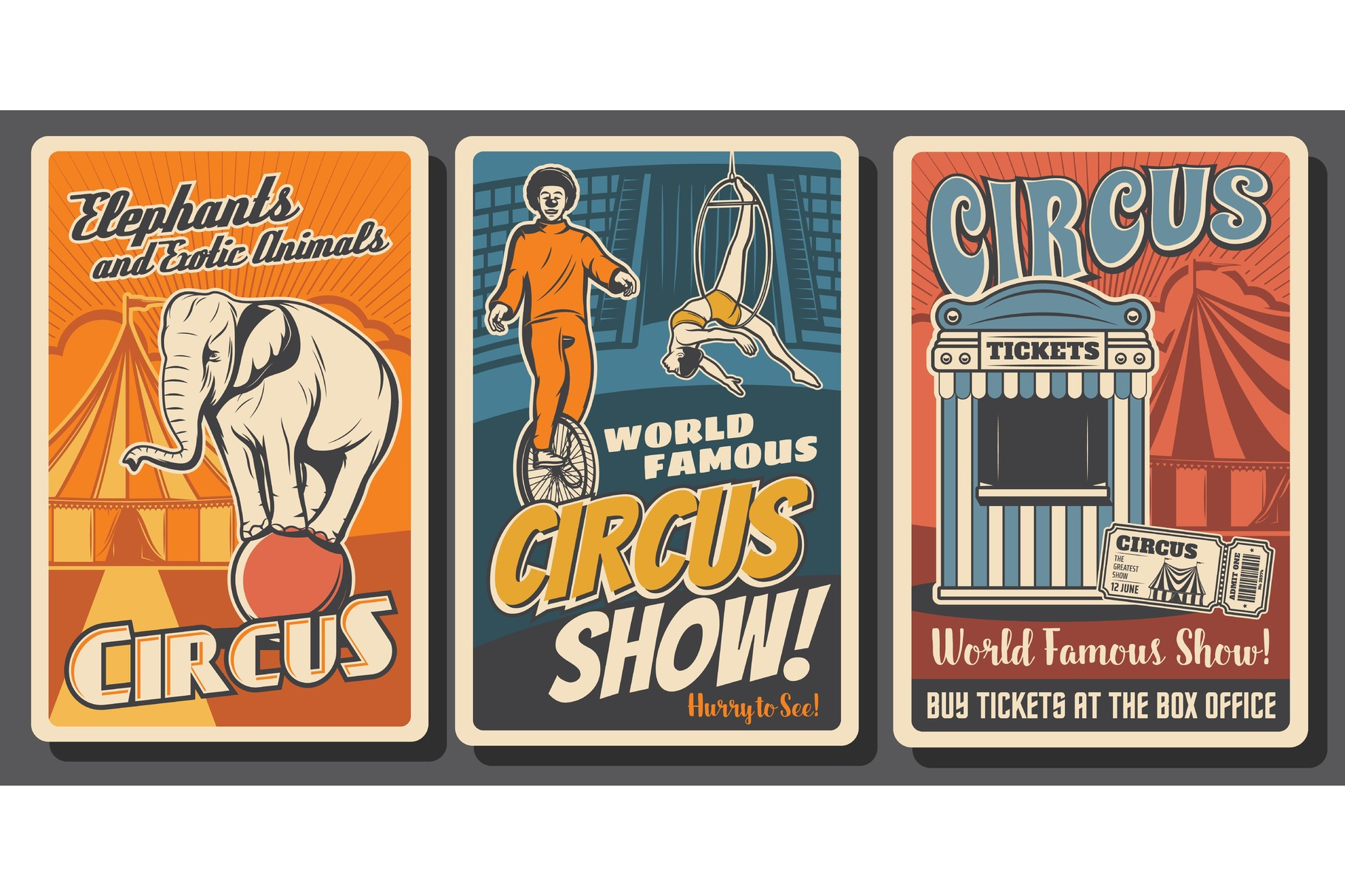 Circus performers retro posters, an Animal Illustration by Vector Tradition
