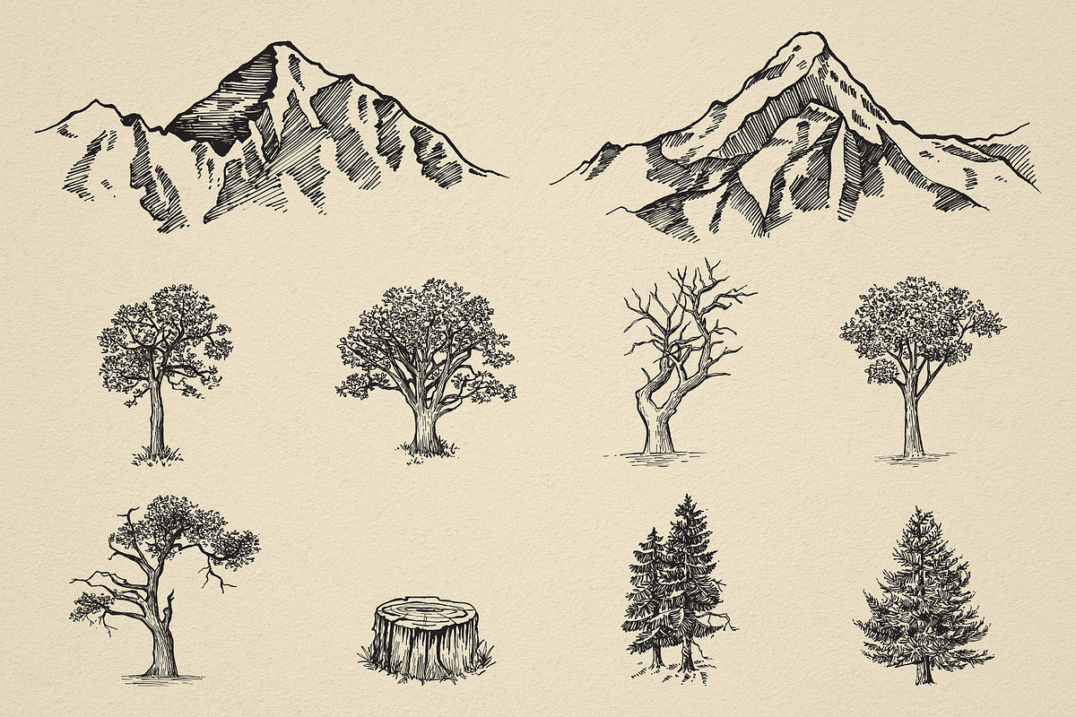 Nature Forest Hand drawn Elements #1, an Illustration by Abi Afandi