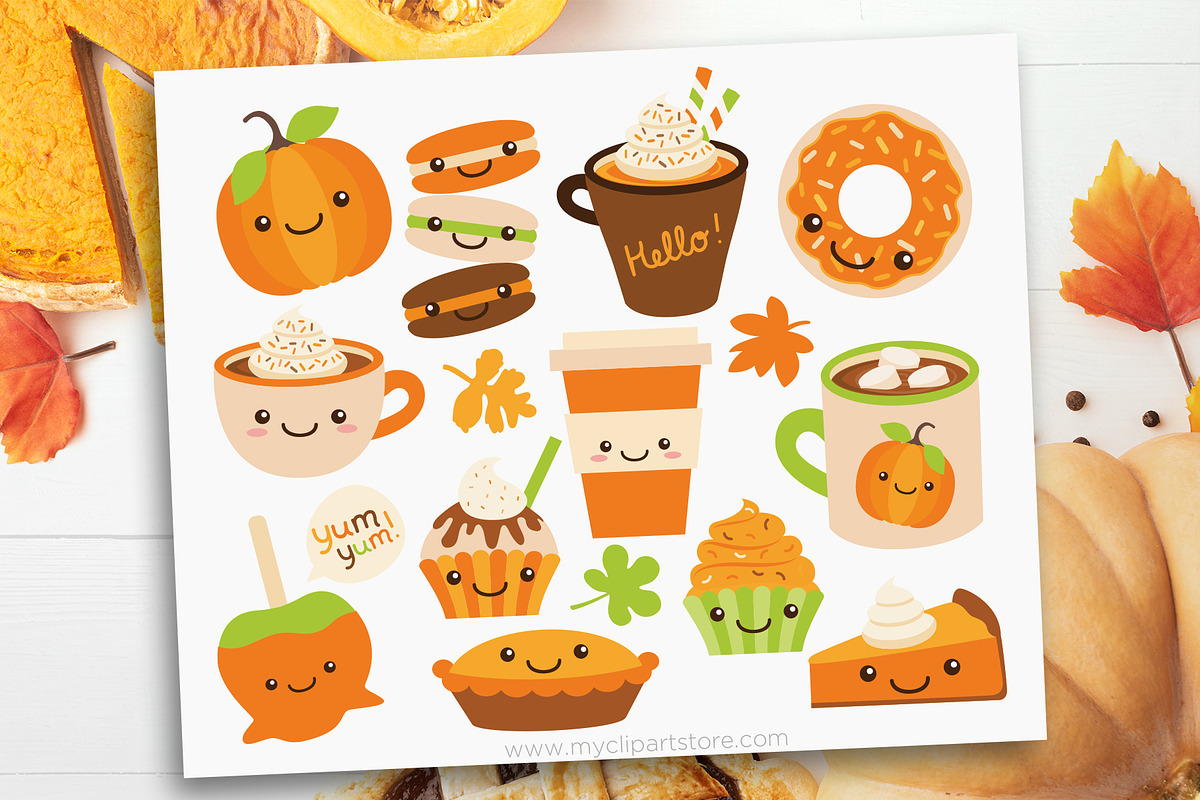 Pumpkin Spiced, Cute Fall Clipart, an Illustration by MyClipArtStore