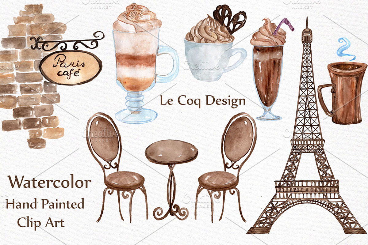 Watercolor Paris cafe clipart, an Illustration by LeCoqDesign